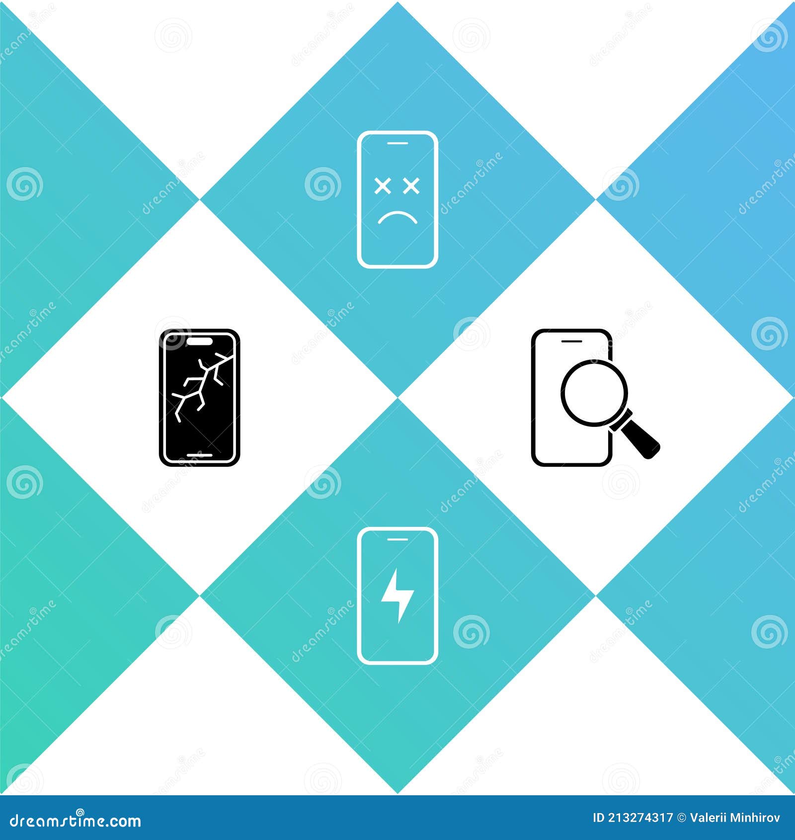 Set Mobile with Broken Screen, Charging Battery, Dead Mobile and Phone ...