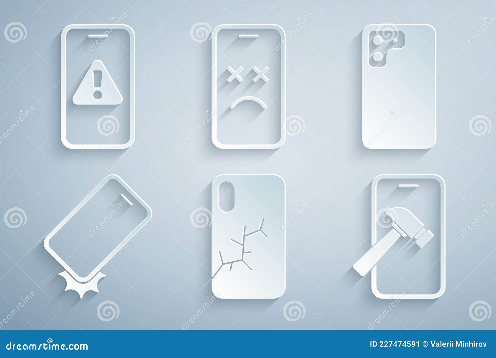 Set Mobile with Broken Screen, Smartphone, Shockproof, Dead Mobile and ...