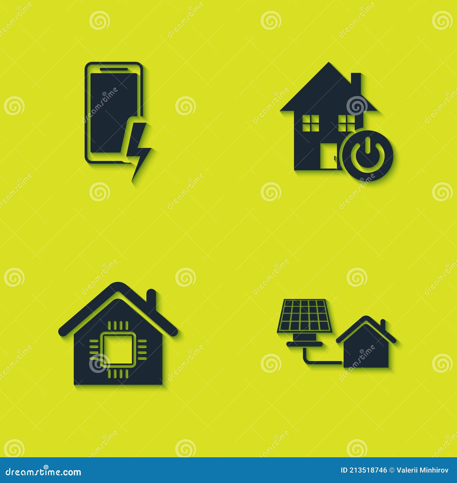Set Mobile Charging Battery, House with Solar Panel, Smart Home and ...