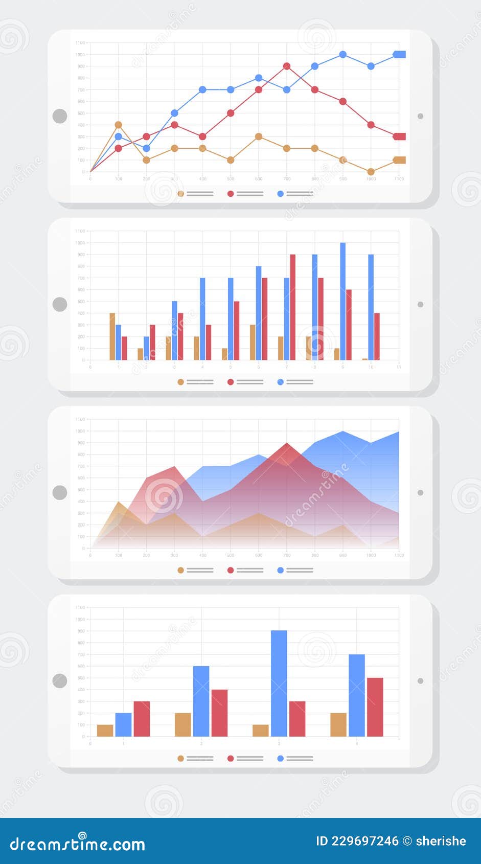 Mobile Charts UI. Phone Screen With Dashboard Analytics, Diagrams And ...