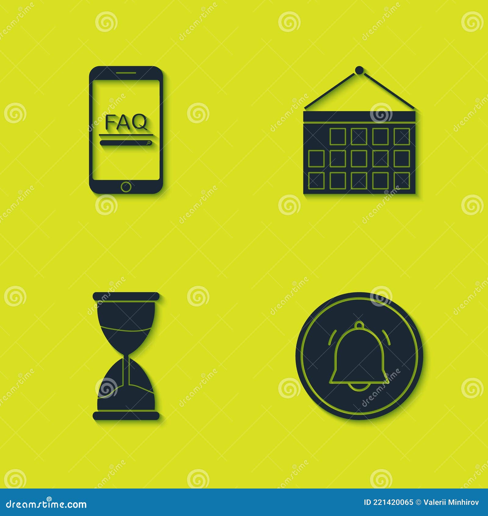 Set Mobile with FAQ Information, Button Chat Notification, Hourglass ...