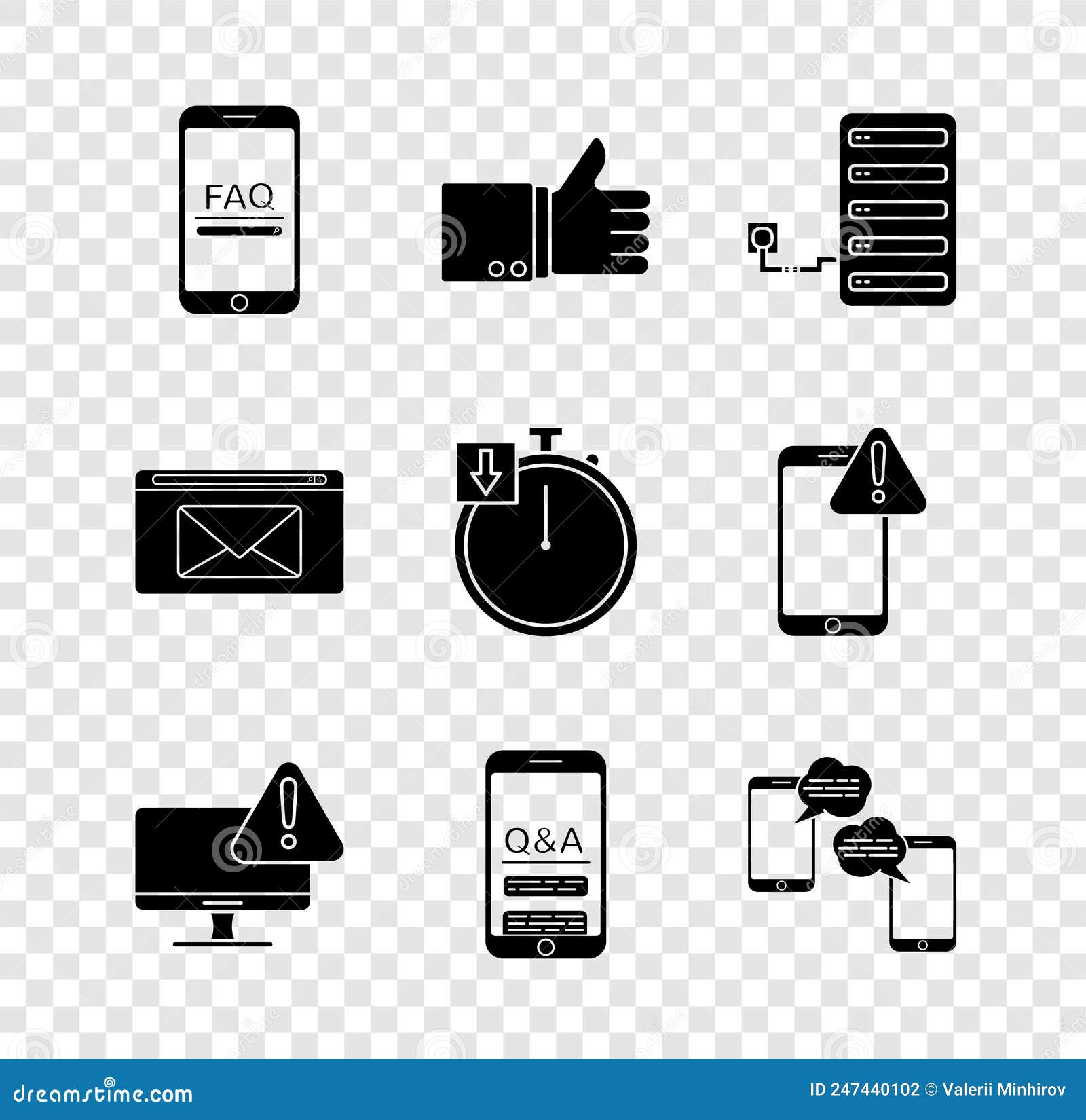 Set Mobile with FAQ Information, Hand Thumb Up, Server, Monitor ... Set Mobile with FAQ Information, Hand Thumb Up, Server, Monitor ...