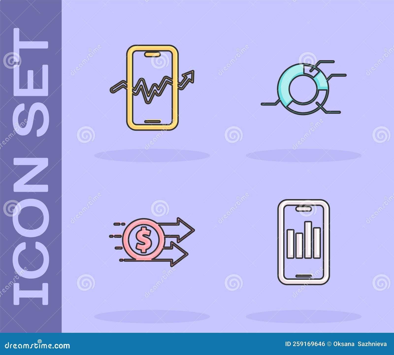 Set Mobile with Graph, Stock Trading, Financial Growth Dollar and Pie ...