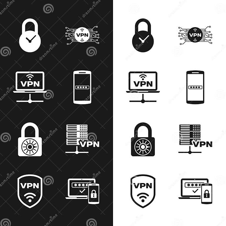 Set Mobile and Password, VPN Computer Network, Padlock with Clock ...