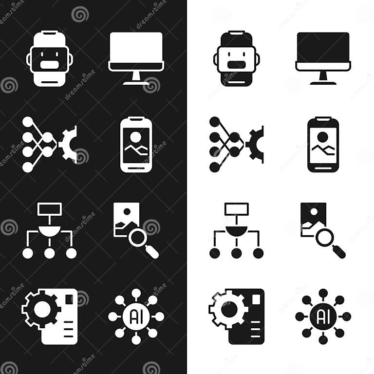 Set Mobile Phone, Neural Network, Chat Bot, Computer Monitor, Algorithm, Photo Retouching, and ...