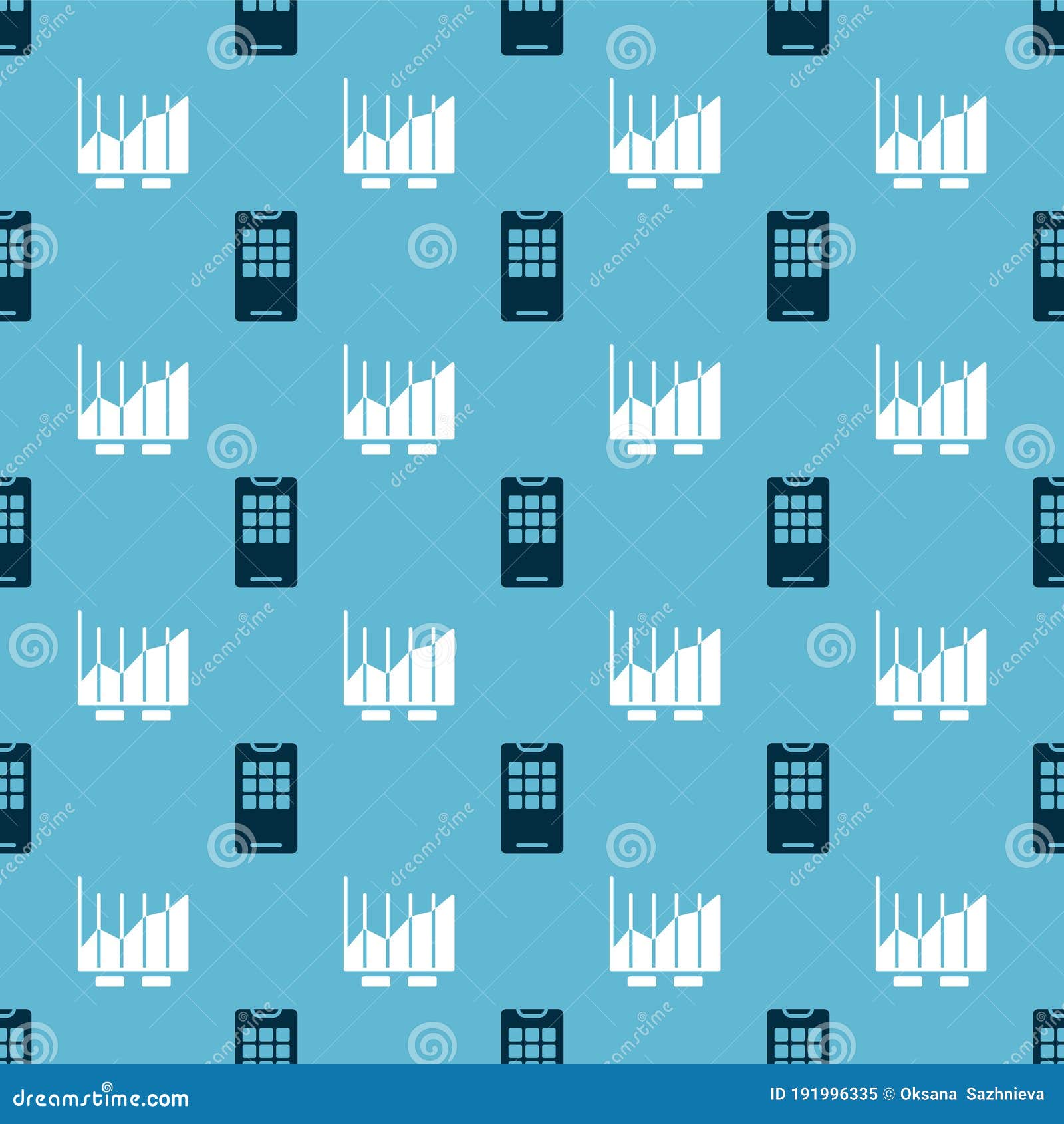 Set Mobile Phone and Pie Chart Infographic on Seamless Pattern. Vector ...