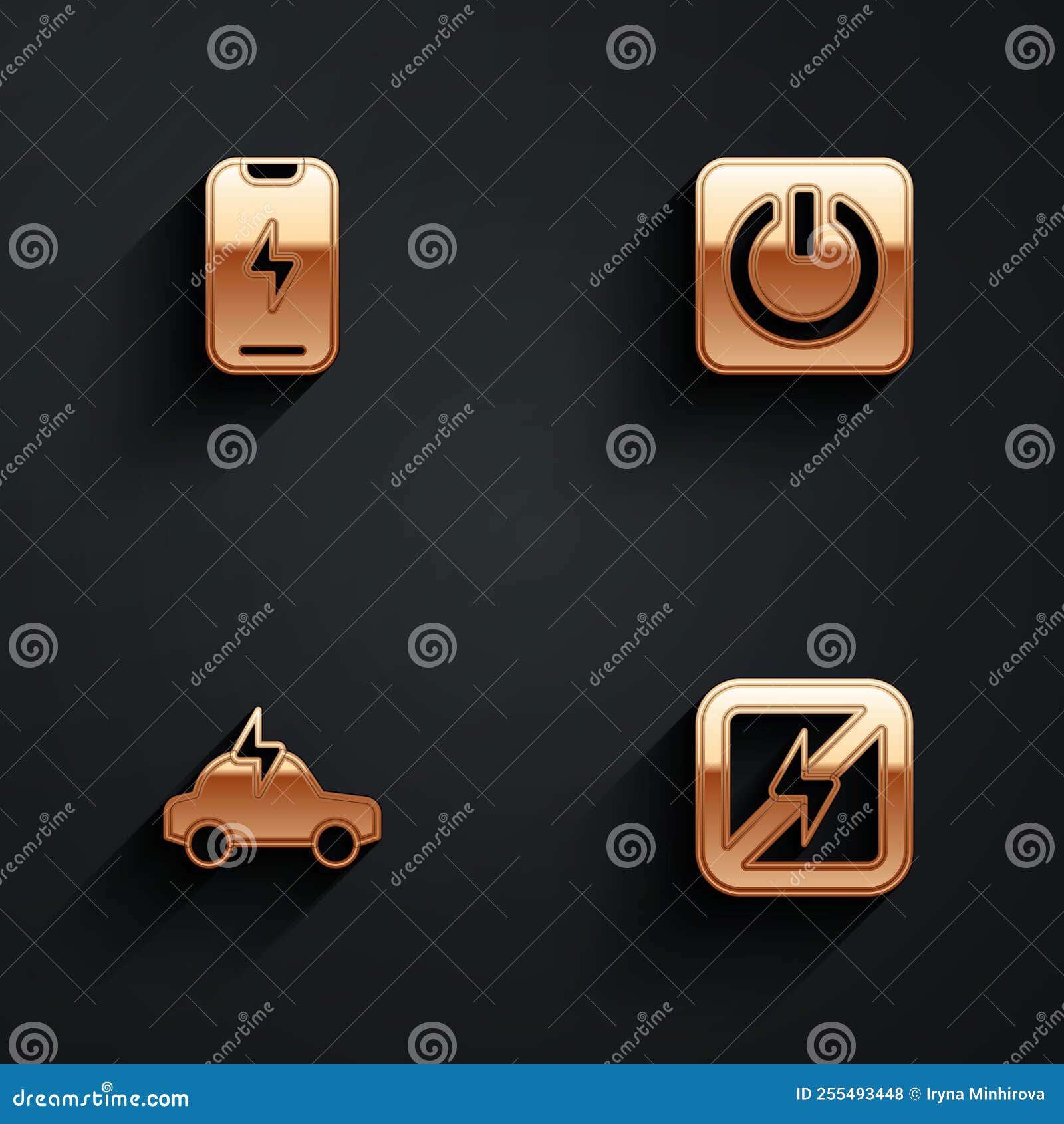 Set Mobile Phone, Power Button, Electric Car and No Lightning Icon with ...