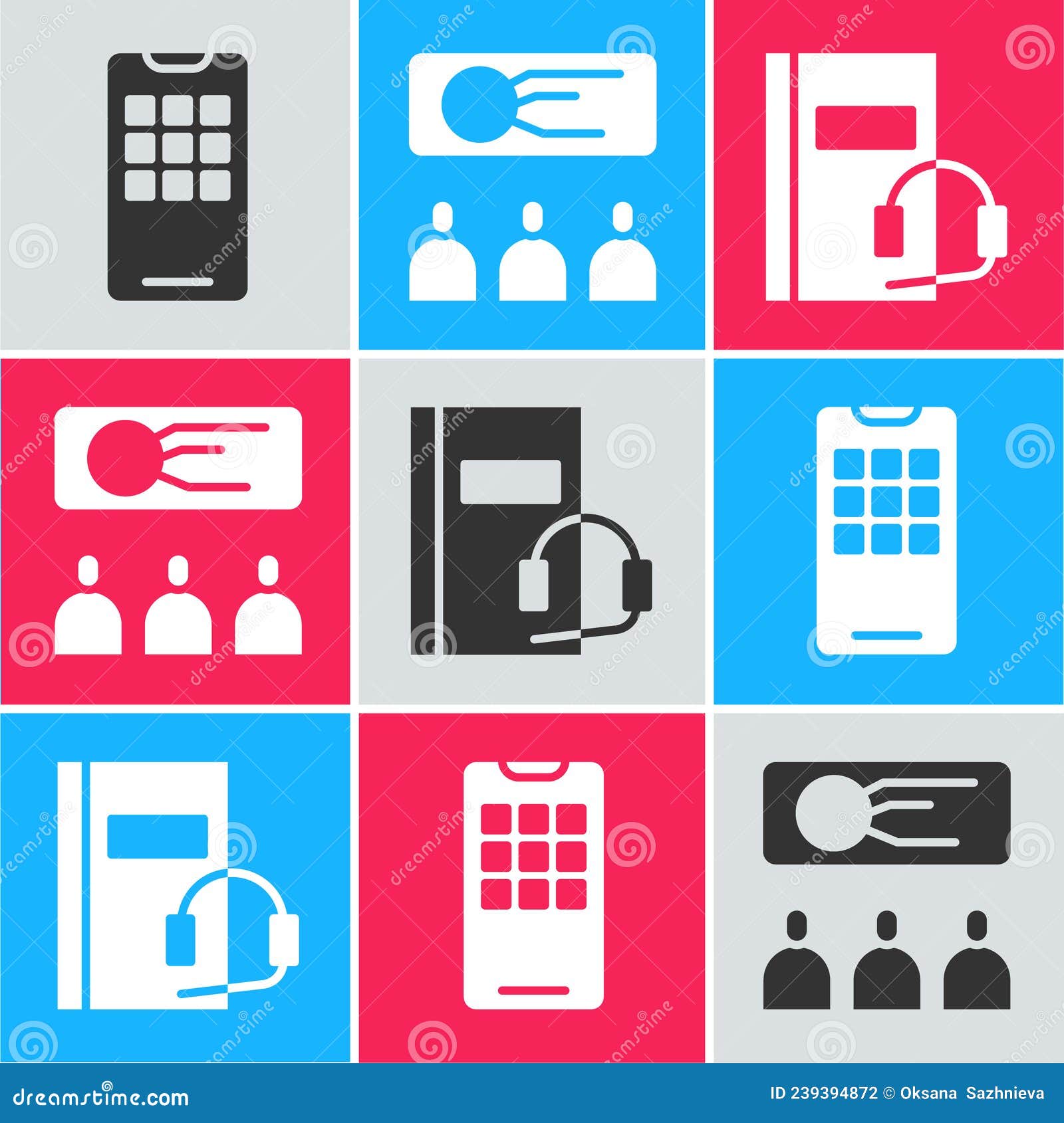 Set Mobile Phone, Training, Presentation and Audio Book Icon. Vector ...