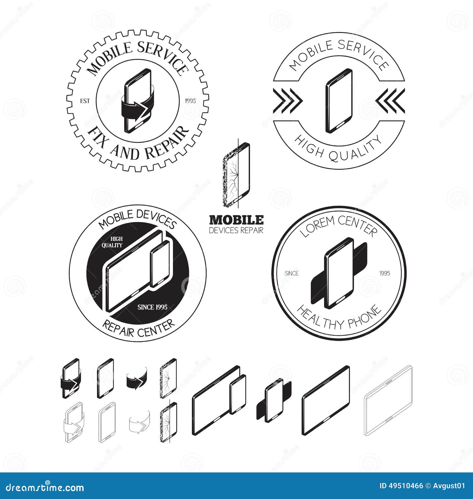 Set of Mobile Repair Service Logos, Labels, Badges and Design Elements ...