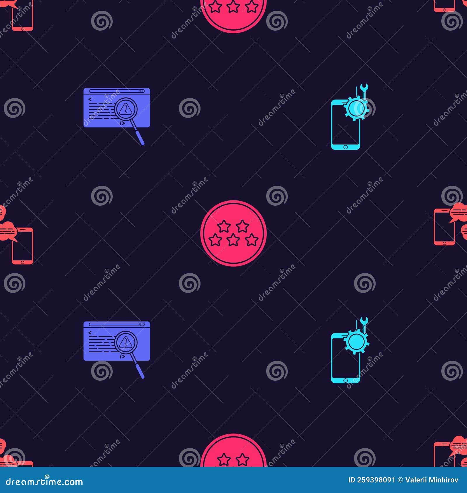 Set Mobile Service, System Bug Concept, Five Stars Rating Review and ...