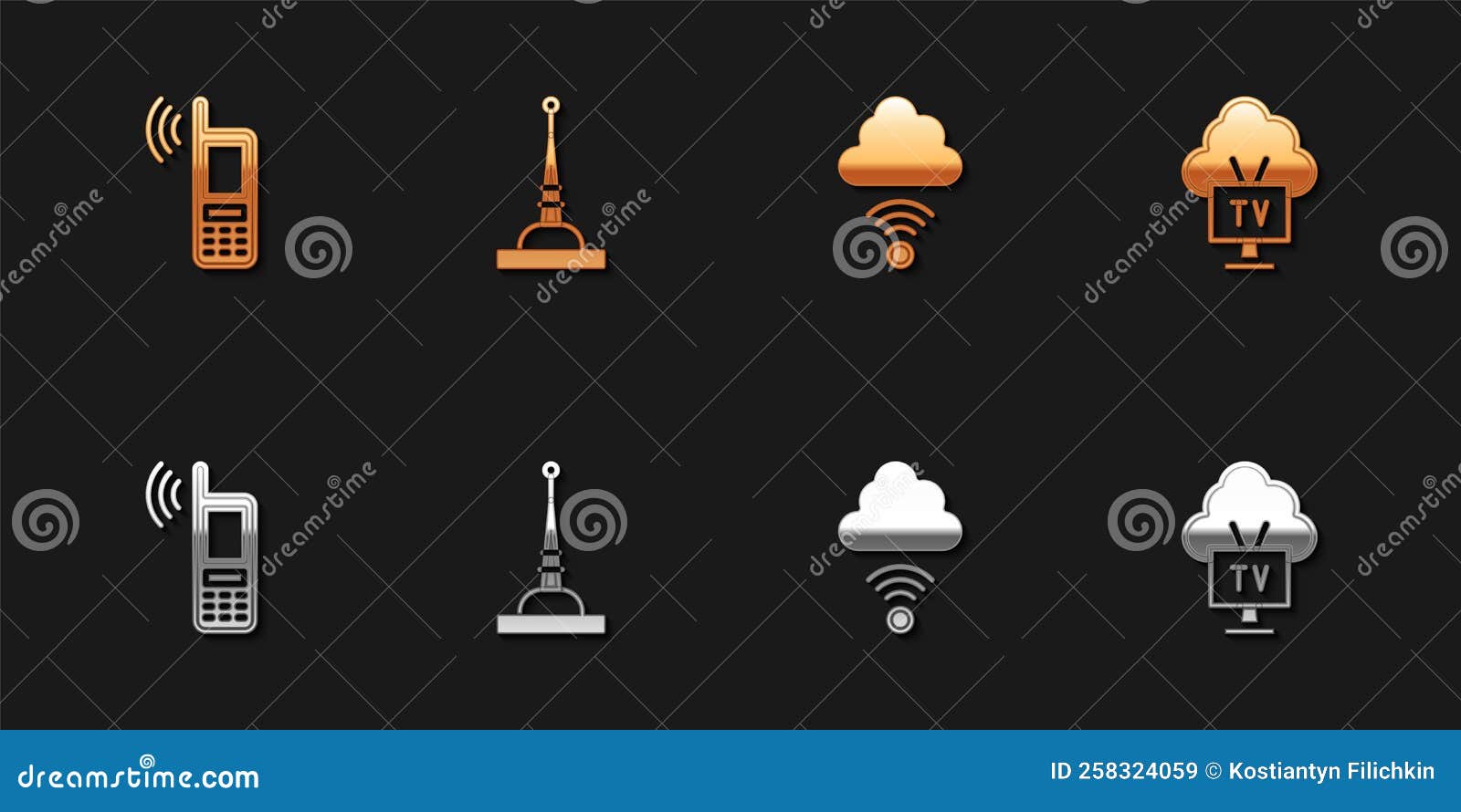 Set Mobile with Wi-fi Wireless, Antenna, Network Cloud Connection and ...