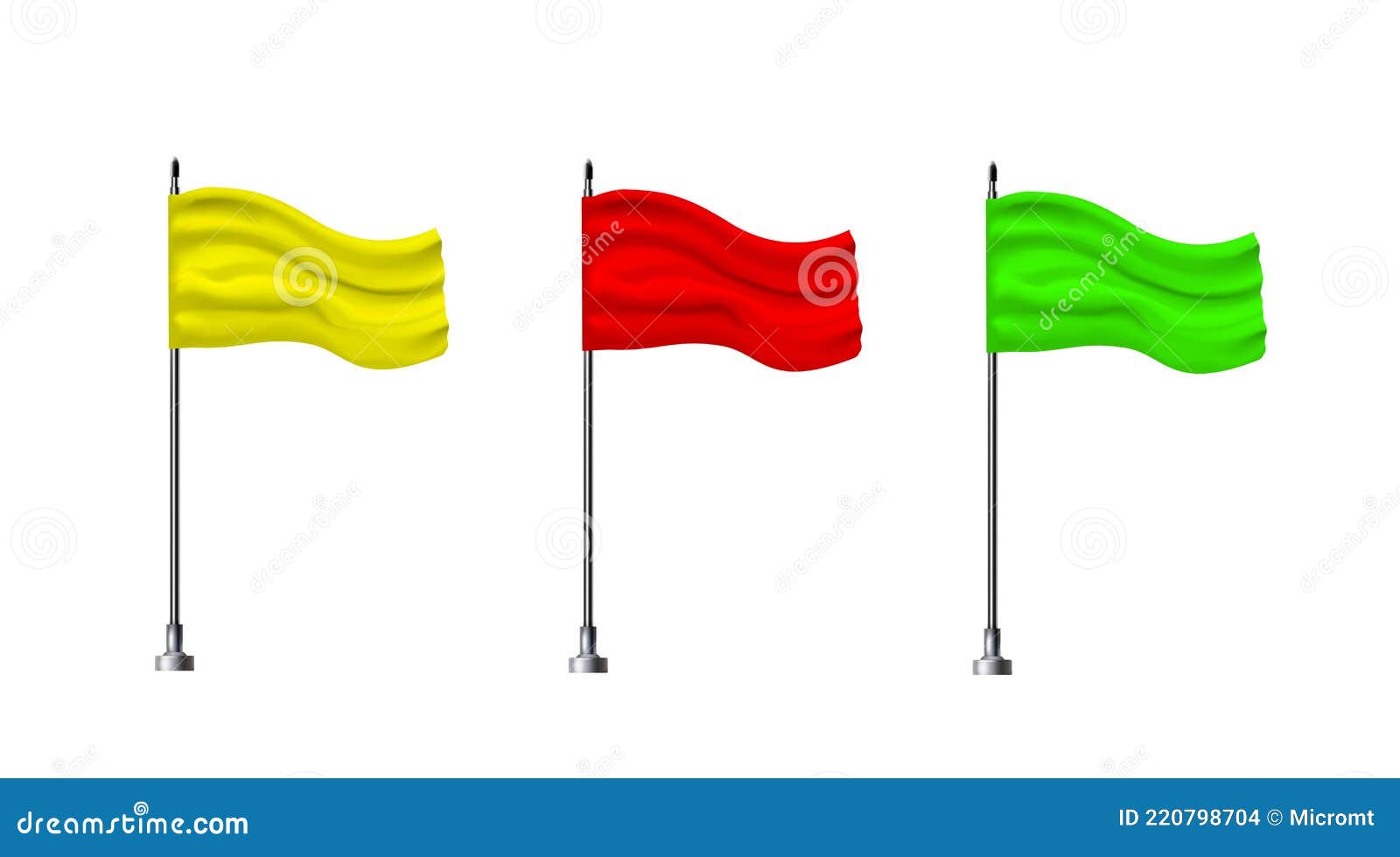 Set Mock Up Textile Waving Empty Multicolor Flags Isolated on White ...
