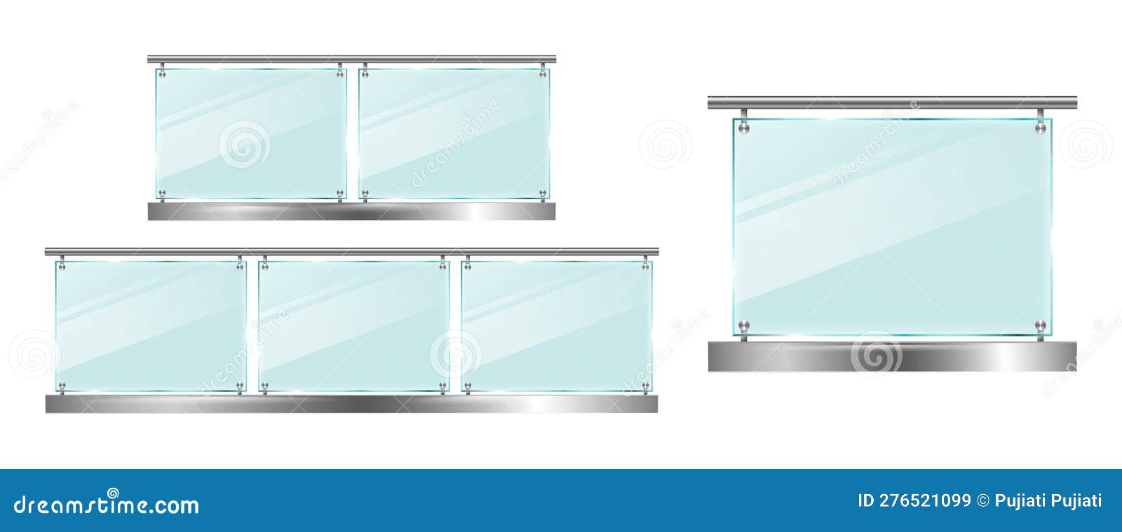 Set Mockup Glass Railing with Fence Section Isolated - 3d Illustration ...