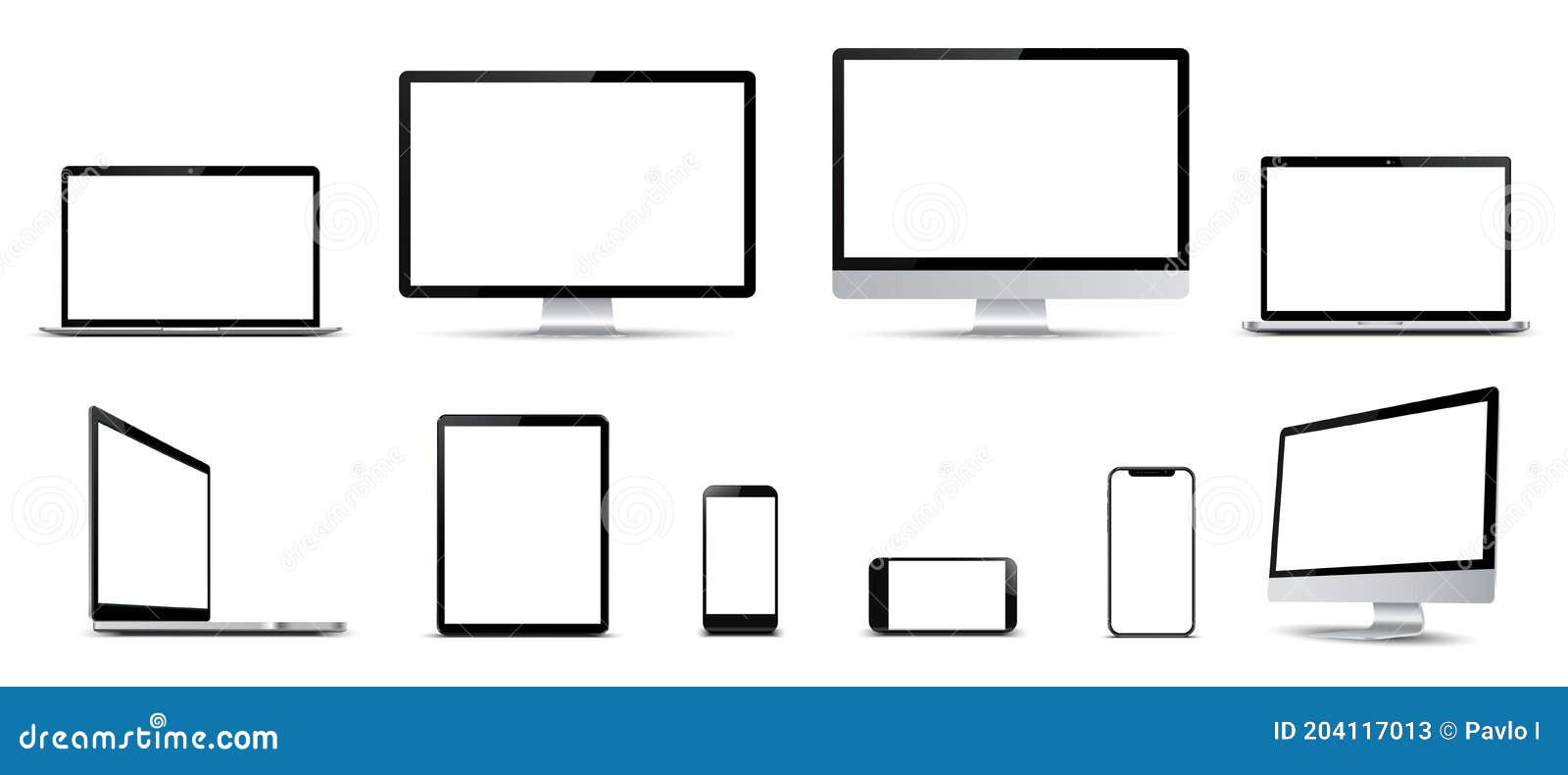 Set of Mockup Technology Devices with Empty Display Computer, Laptop ...