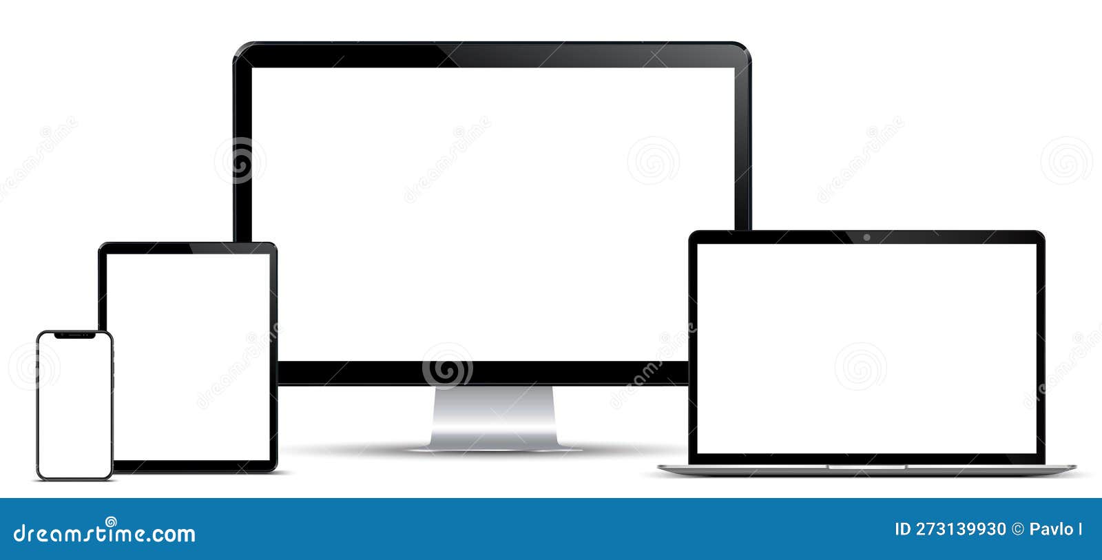 Set of Mockup Technology Devices with Empty Display Computer, Laptop ...