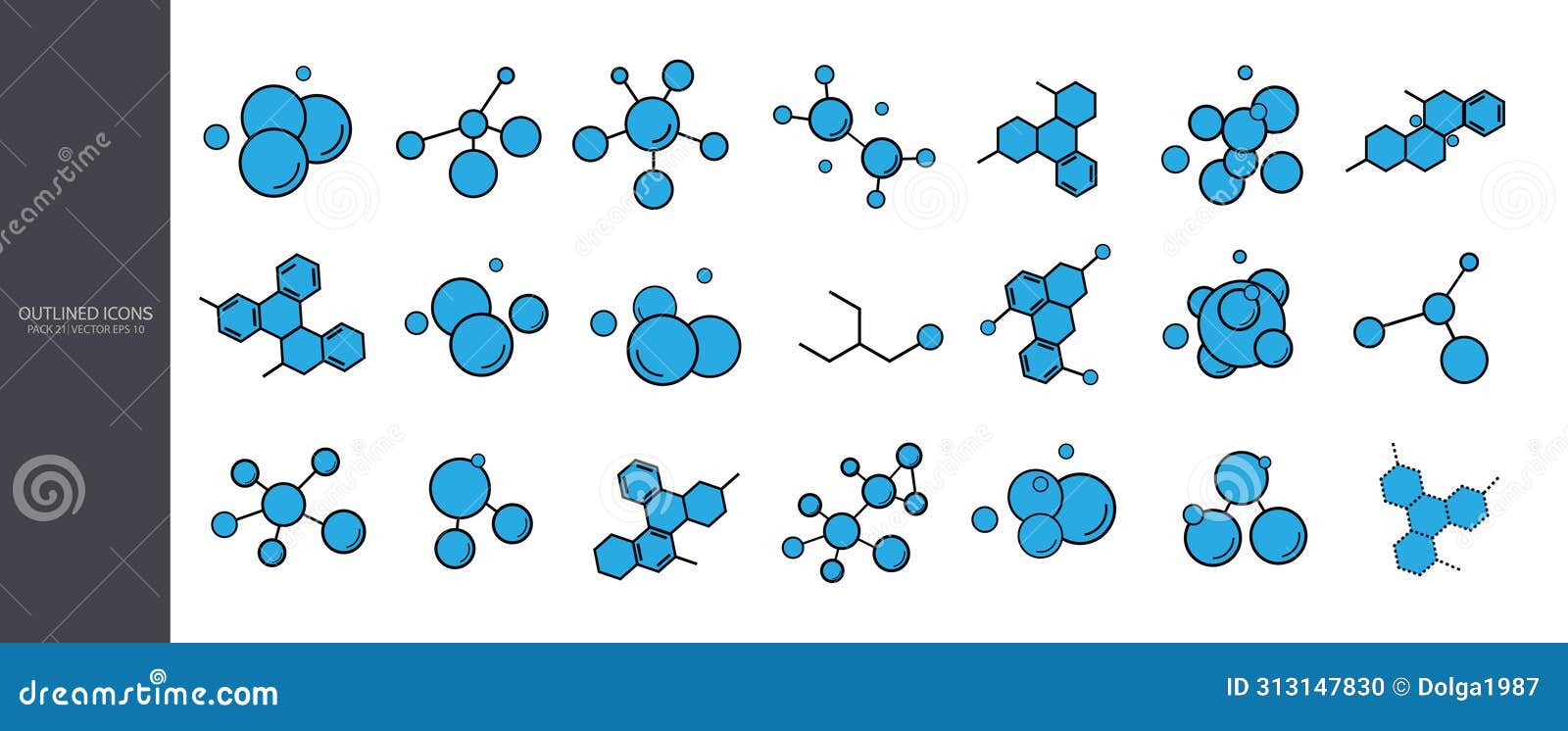 A Set of Models of Molecules and Molecular Compounds in Blue on a White ...