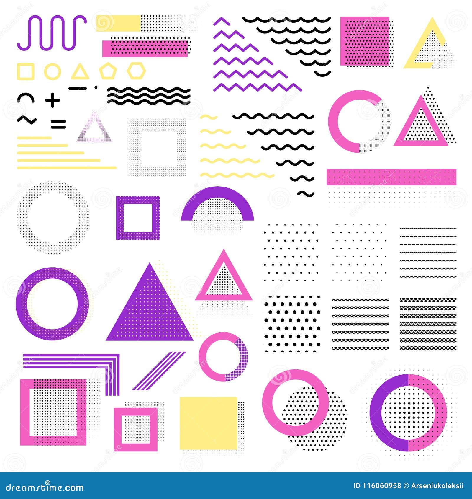Set of Modern Abstract Halftone and Memphis Style Elements Stock Vector ...