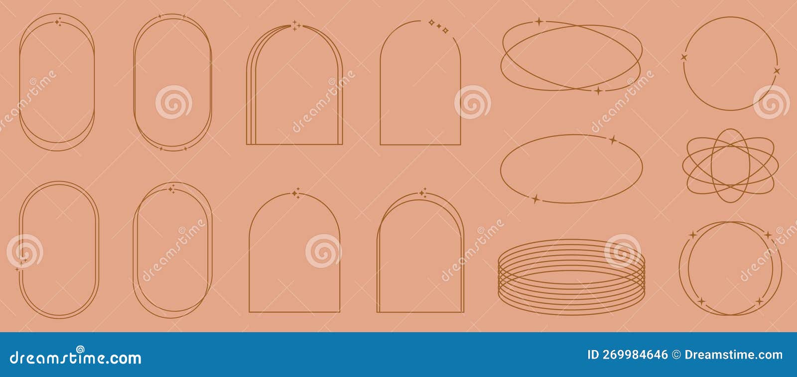 Set of Modern Aesthetic Line Frames, Arcs, Stars and Elements Stock ...