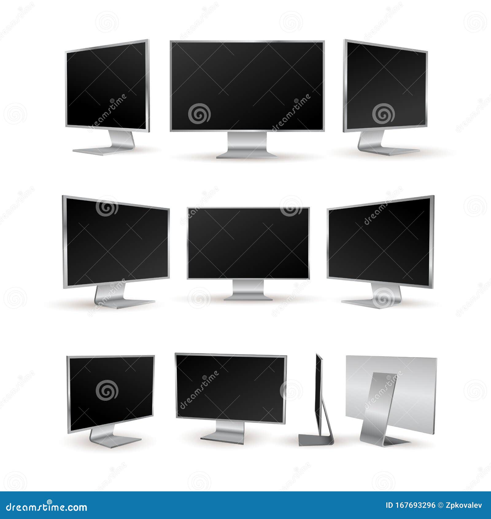 Set of Modern All-in-one Desktop Personal Computers with Blank Front ...