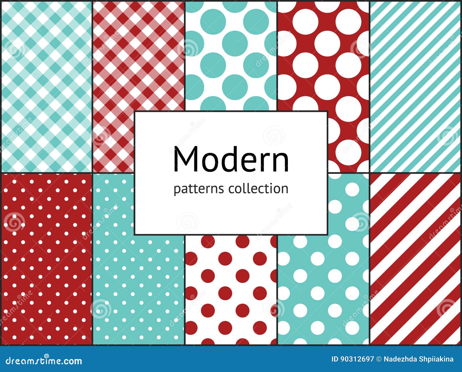 Set of Modern Backgrounds with Stripes, Checks, Polka Dot Seamless ...
