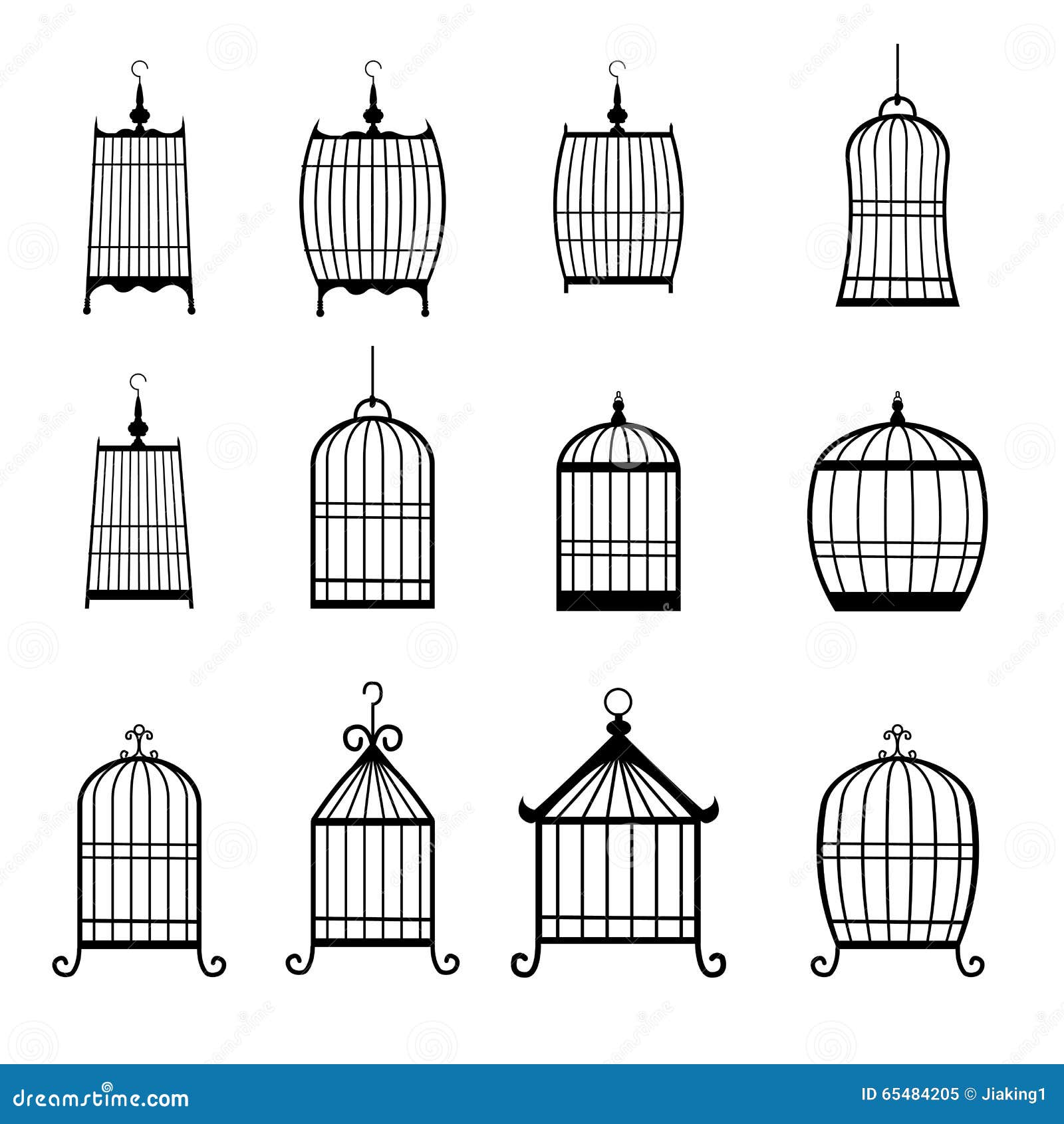 Set of Modern Bird Cages. Editable Stock Vector - Illustration of ...