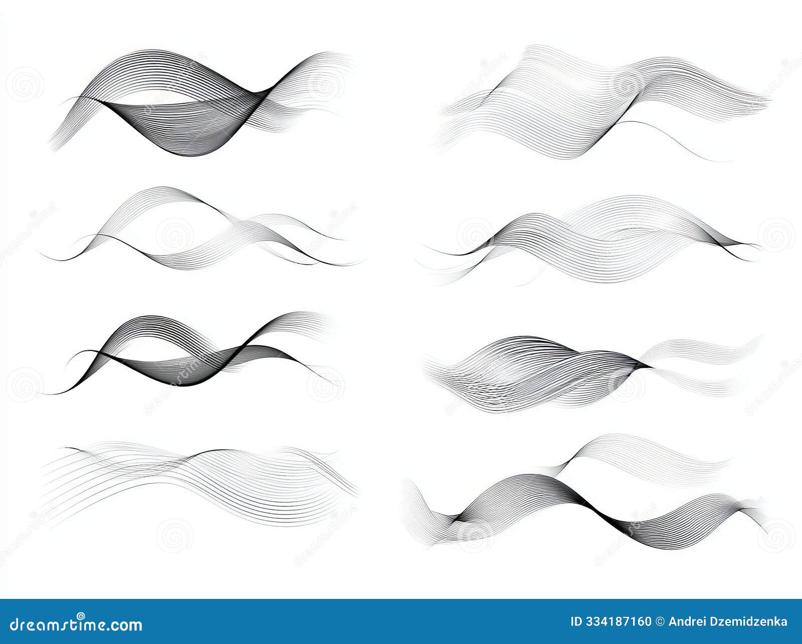A Set of Modern Black Curved Wavy Lines Brush Stroke Isolated on a ...