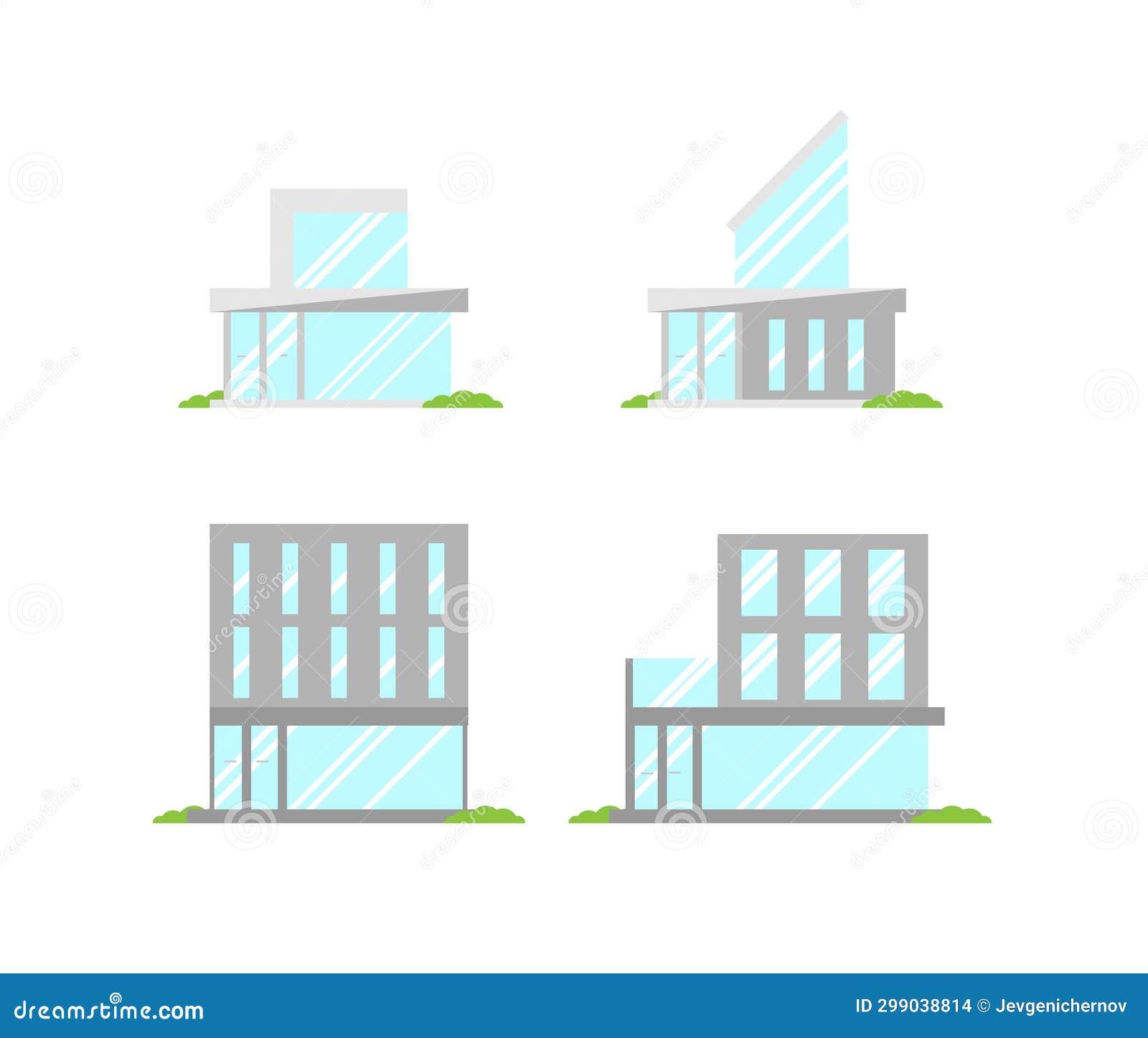 Set of Modern Buildings Flat Style Stock Illustration - Illustration of ...