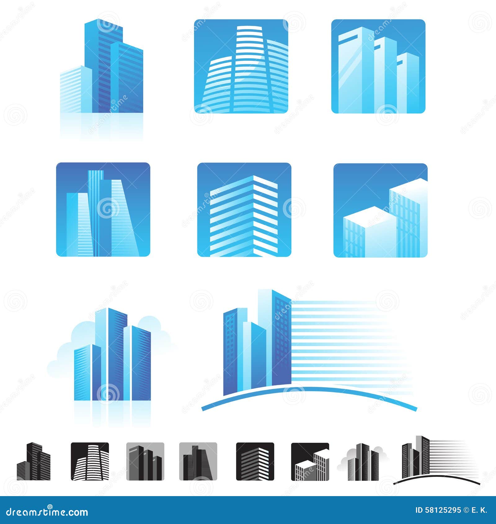 Set of Modern Buildings Icons Stock Vector - Illustration of buildings ...