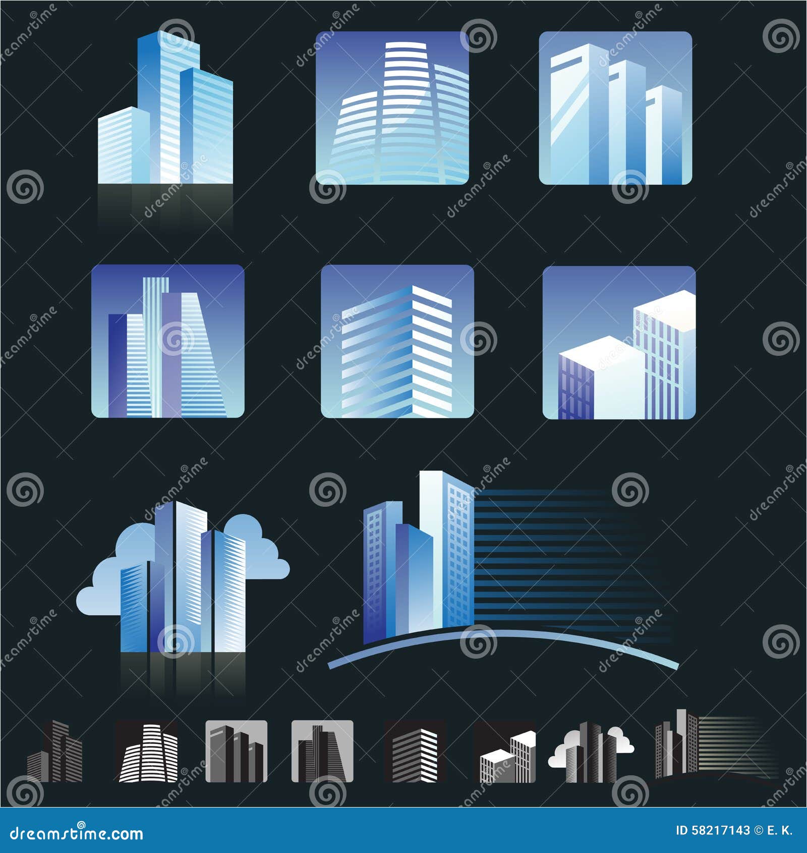 Set of Modern Buildings Icons Stock Vector - Illustration of city, real ...