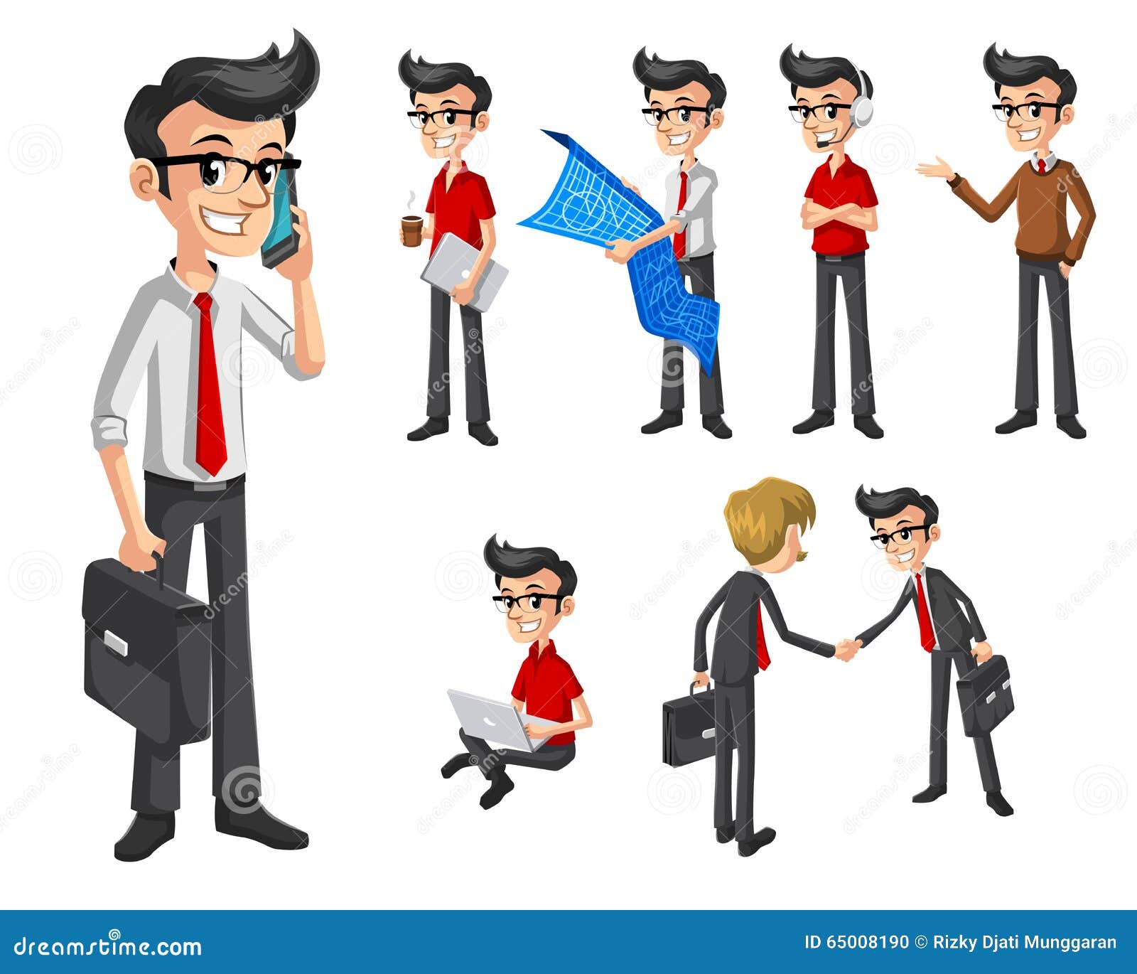 Poses Of Cartoon Vendor Character - Set Of Concepts Vector ...