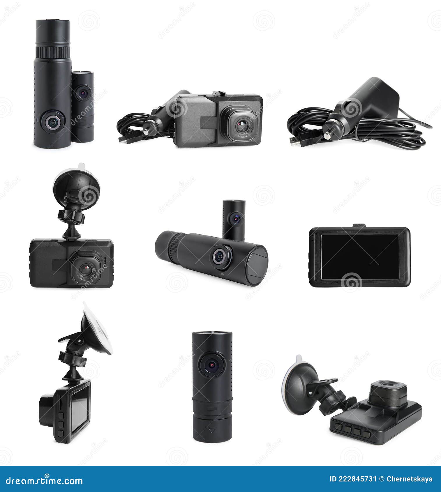 Set with Modern Car Cameras on White Stock Image - Image of background ...