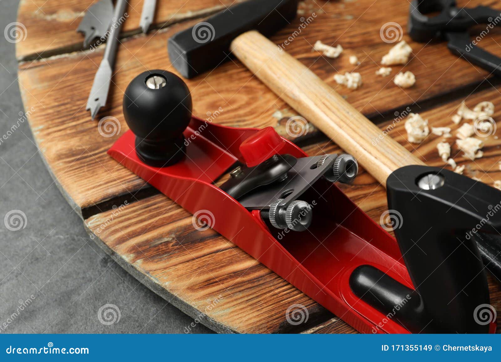 Set of Modern Carpenter`s Tools on Table Stock Image - Image of drill ...