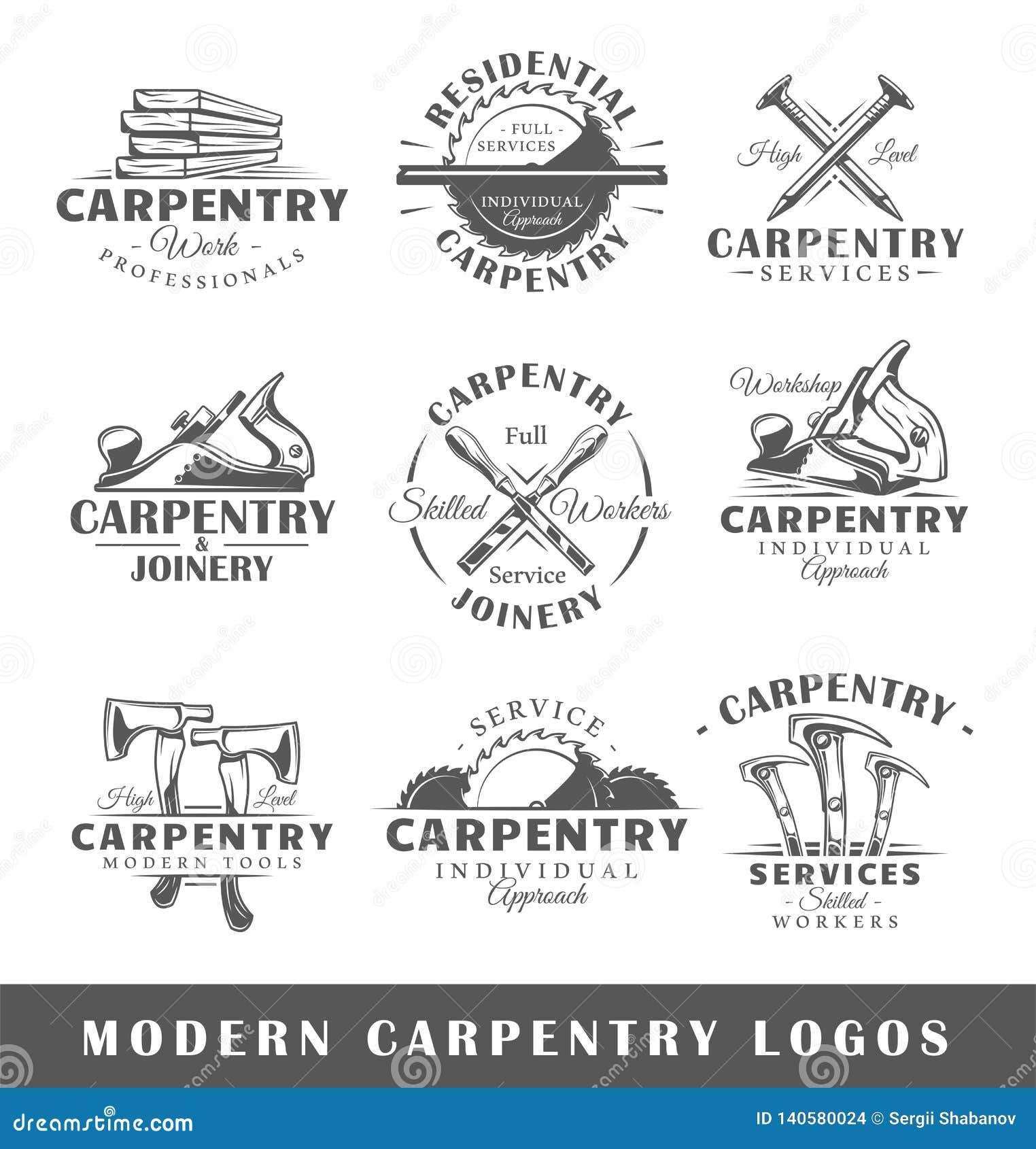 Set of Modern Carpentry Labels Stock Vector - Illustration of jointer ...