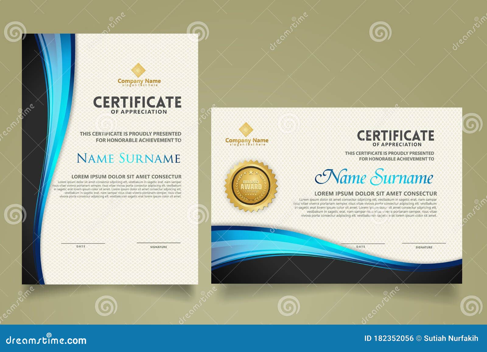 Set Modern Certificate Template with Flow Lines Ornament and Modern Pattern Background Stock ...