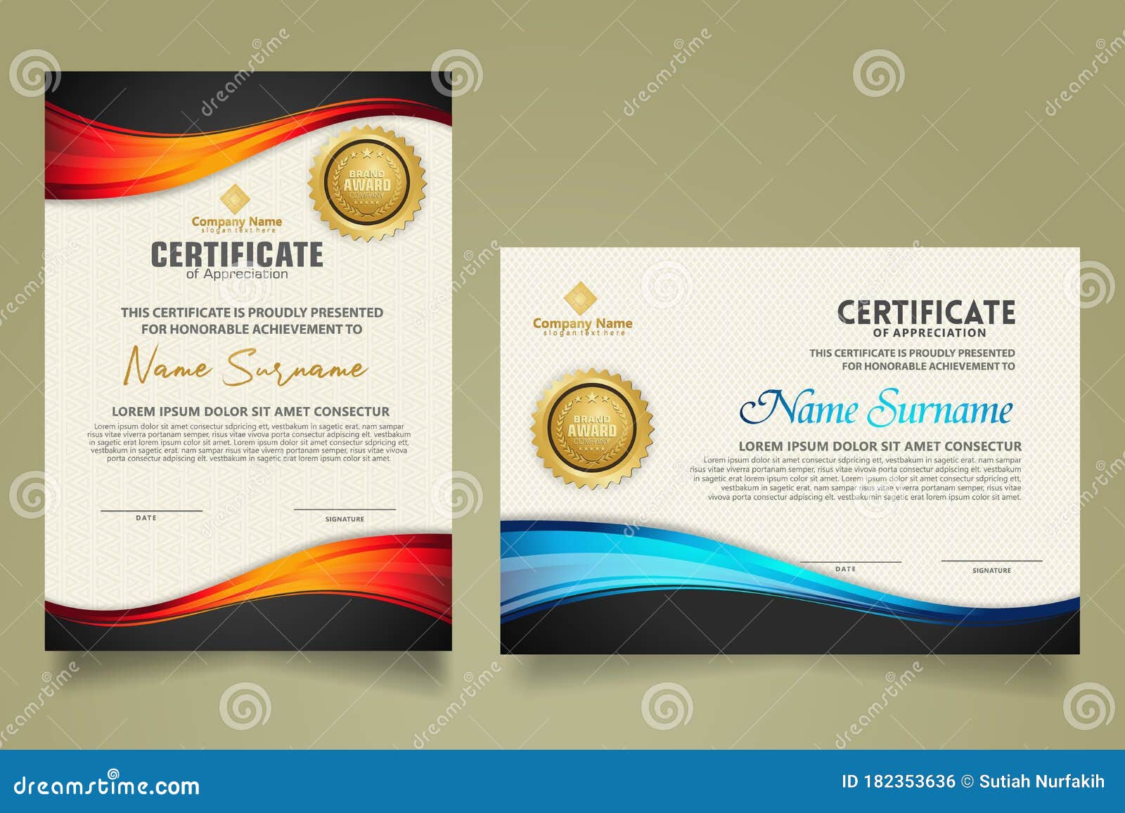 Set Modern Certificate Template with Flow Lines Ornament and Modern ...