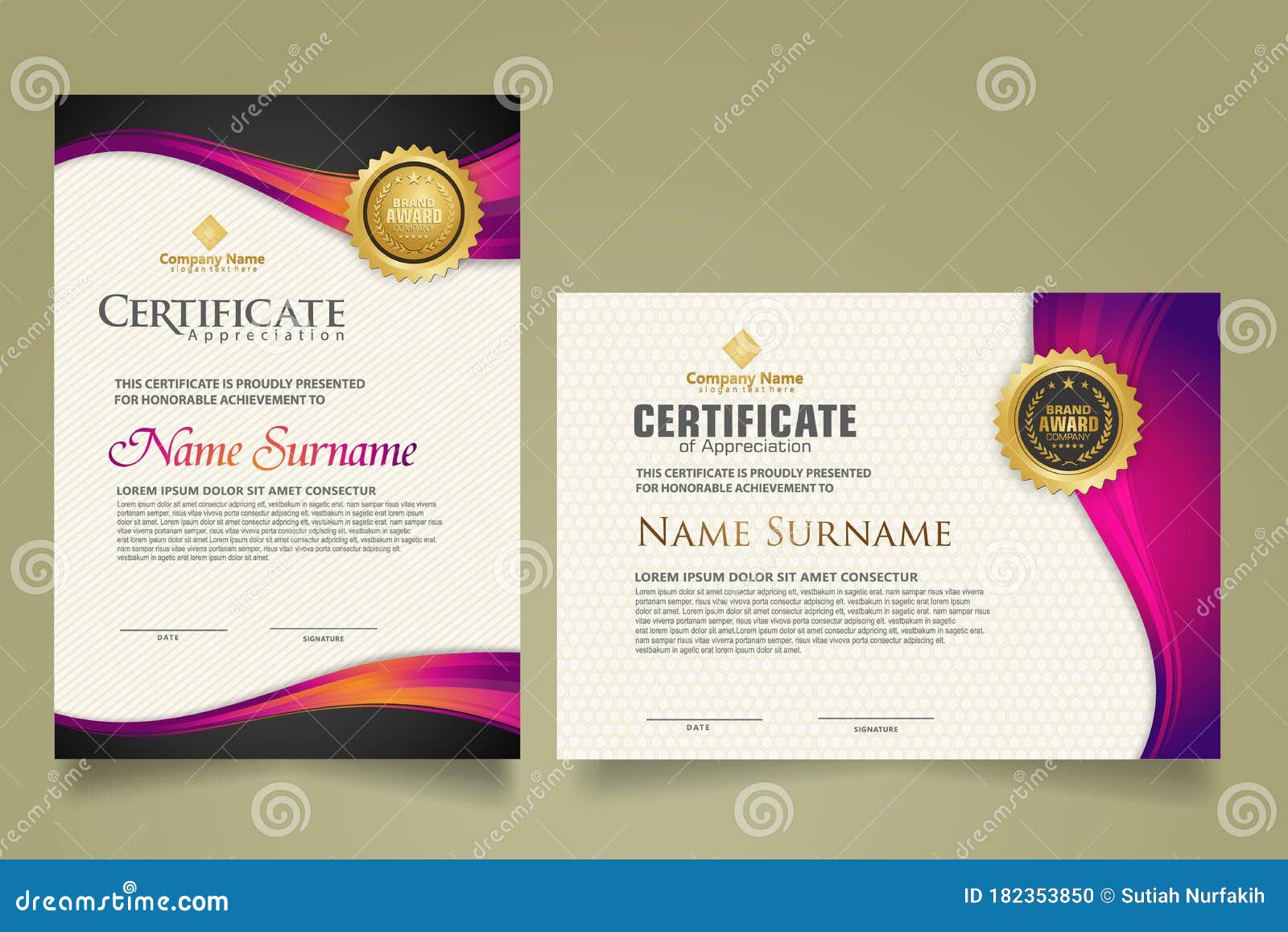 Set Modern Certificate Template with Flow Lines Ornament and Modern Pattern Background Stock ...