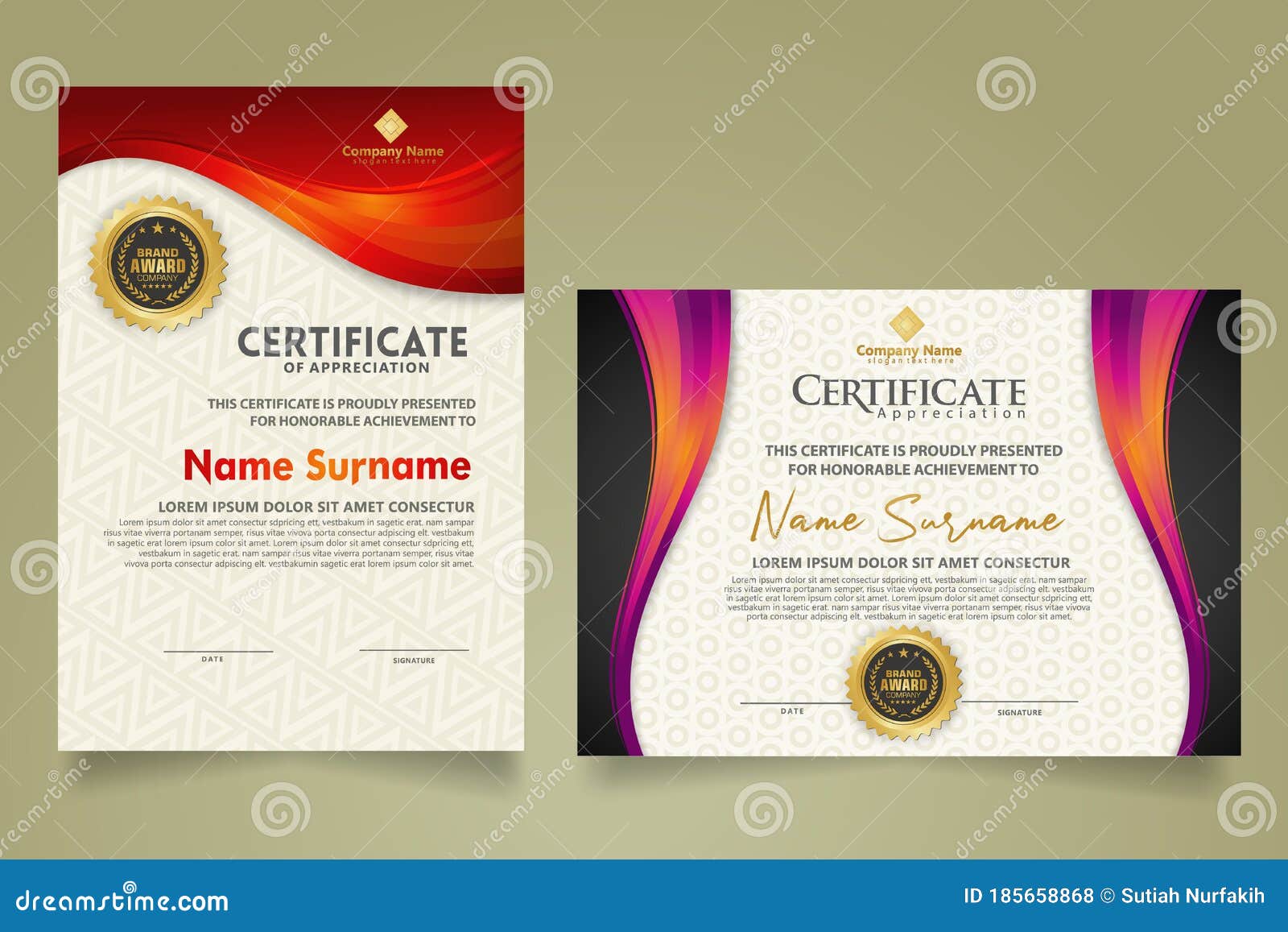 Set Modern Certificate Template with Flow Lines Ornament and Modern Pattern Background Stock ...