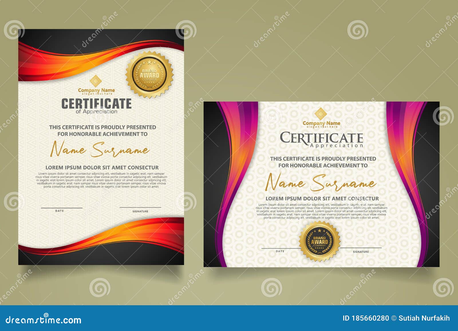 Set Modern Certificate Template with Flow Lines Ornament and Modern Pattern Background Stock ...