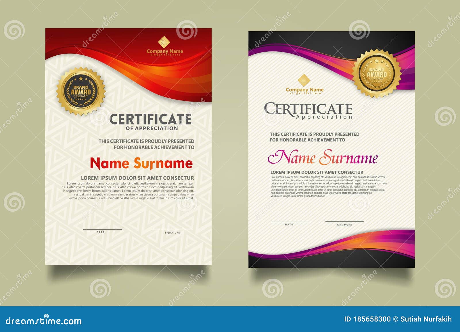 Set Modern Certificate Template with Flow Lines Ornament and Modern Pattern Background Stock ...