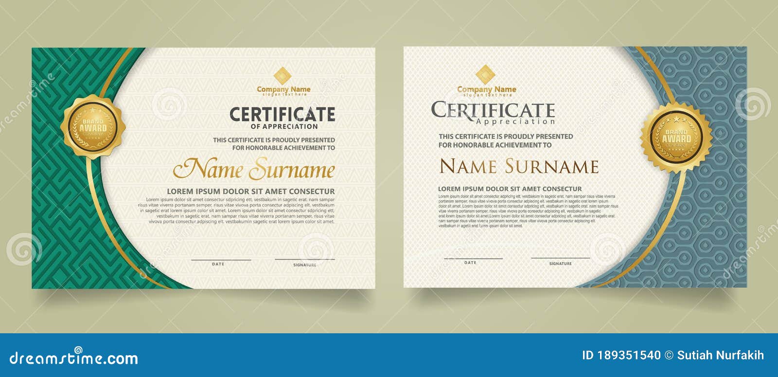Set Horizontal Certificate Template with Impressive and Maze Texture on Curve Ornament and ...
