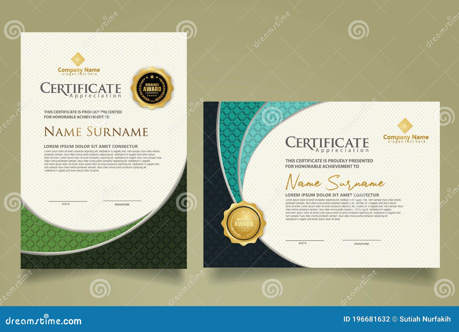Set Modern Certificate Template with Realistic Texture Diamond Shaped on the Ornament and Modern ...