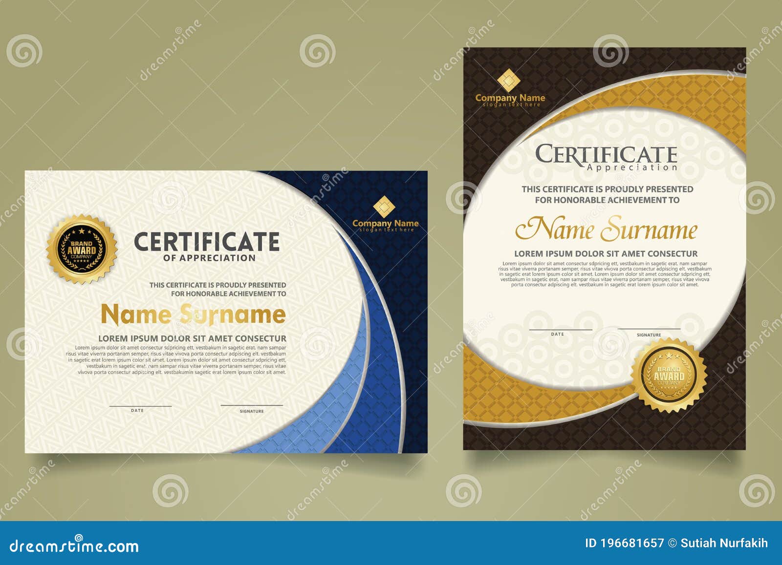 Set Modern Certificate Template with Realistic Texture Diamond Shaped on the Ornament and Modern ...