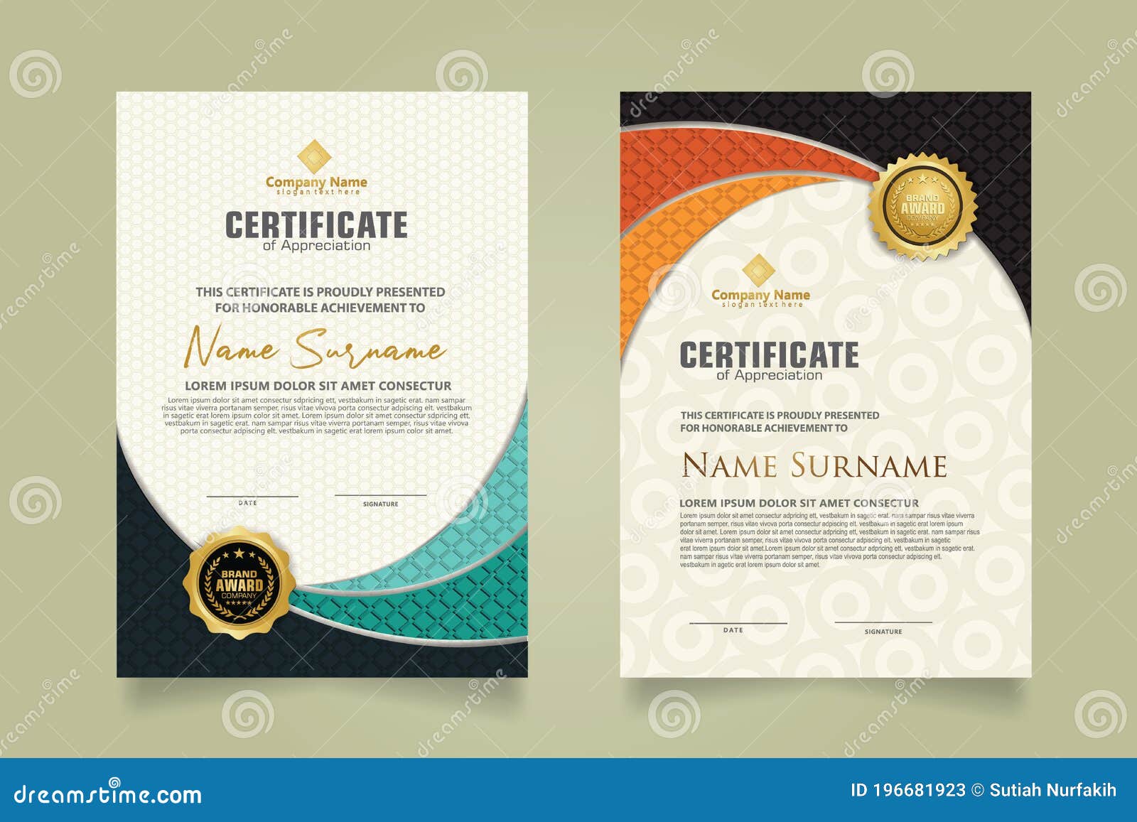 Set Modern Certificate Template with Realistic Texture Diamond Shaped on the Ornament and Modern ...