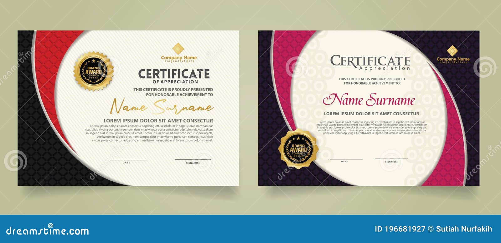 Set Modern Certificate Template with Realistic Texture Diamond Shaped on the Ornament and Modern ...
