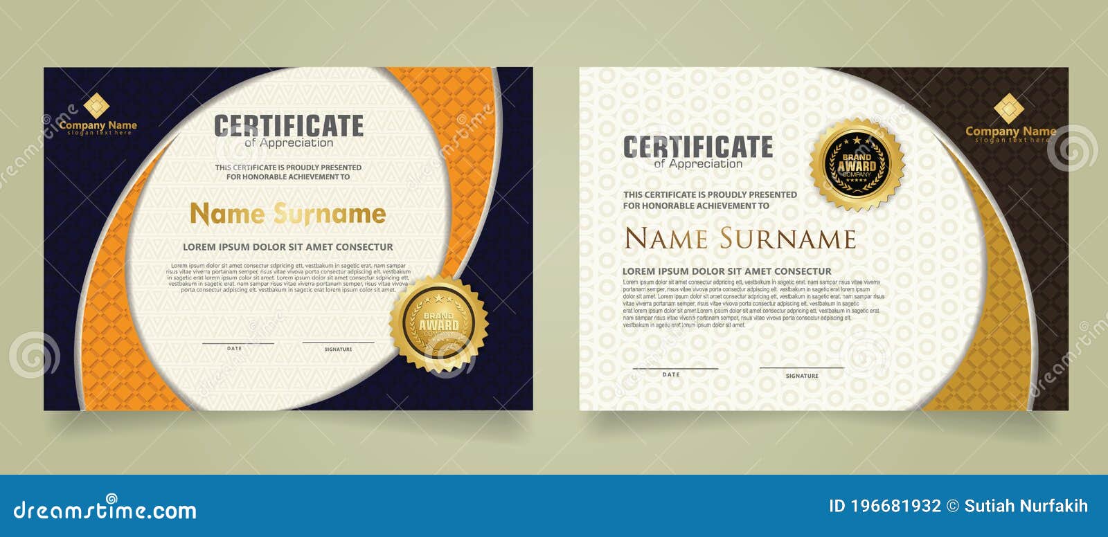 Set Modern Certificate Template with Realistic Texture Diamond Shaped on the Ornament and Modern ...