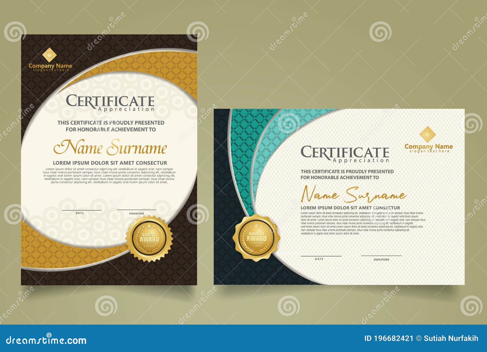 Set Modern Certificate Template with Realistic Texture Diamond Shaped ...