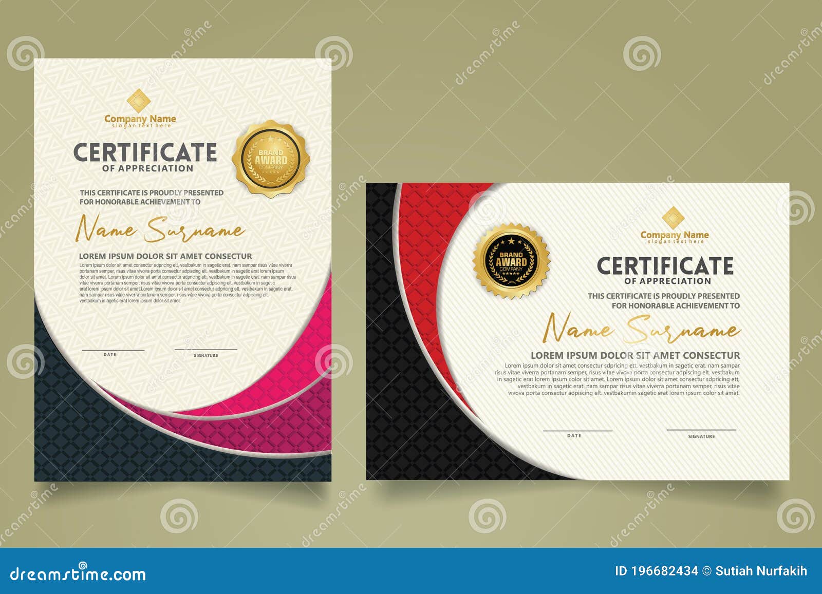 Set Modern Certificate Template with Realistic Texture Diamond Shaped on the Ornament and Modern ...