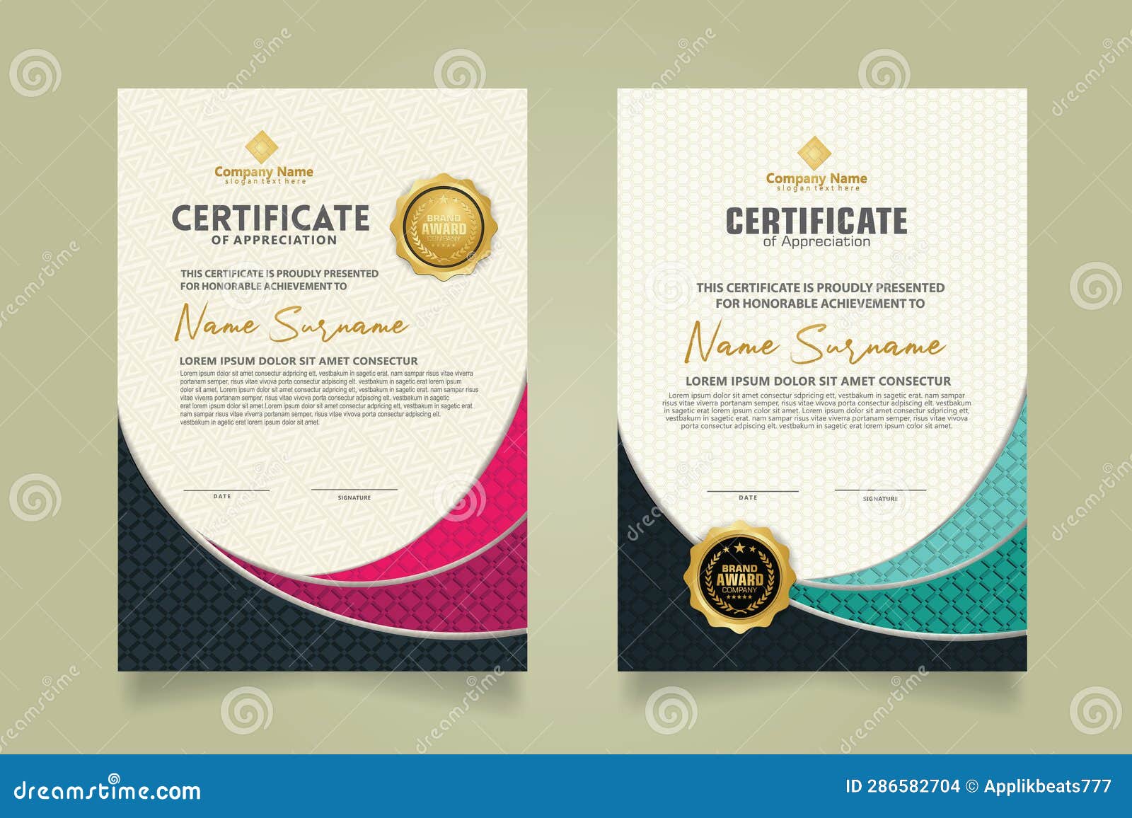 Set Modern Certificate Template with Realistic Texture Diamond Shaped on the Ornament and Modern ...