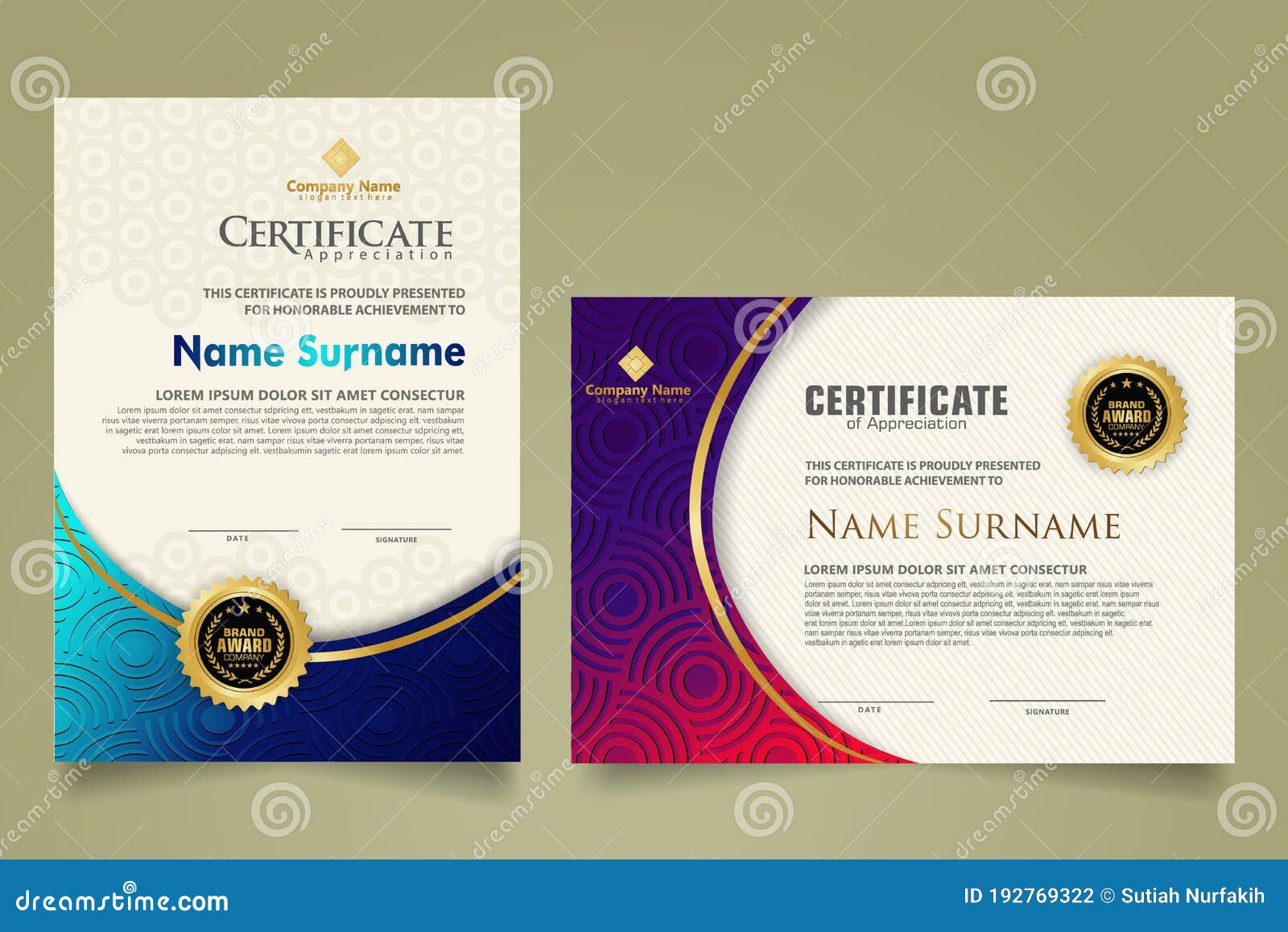 Set Modern Certificate Template with Round Lines Pattern on Circular ...