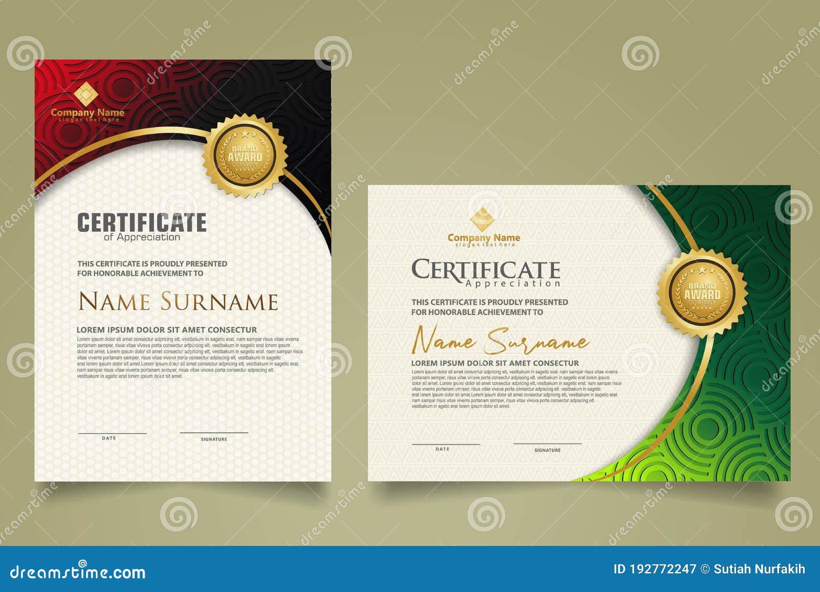 Set Modern Certificate Template with Round Lines Pattern on Circular ...